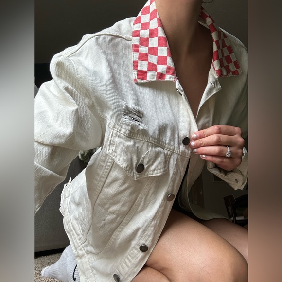 Jackets & Coats | Checkered Oversized Cream Jean Jacket | Poshmark